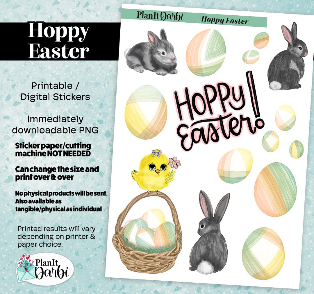 Printable Planner Stickers: Hoppy Easter, Cute Spring Stickers, Easter ...