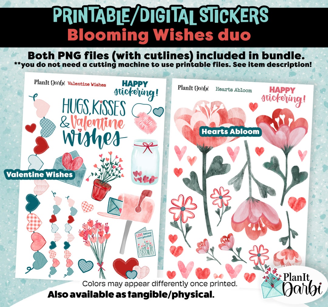 PRINTABLE PLANNER STICKERS: Valentine Duo - Valentine Wishes & Hearts ...
