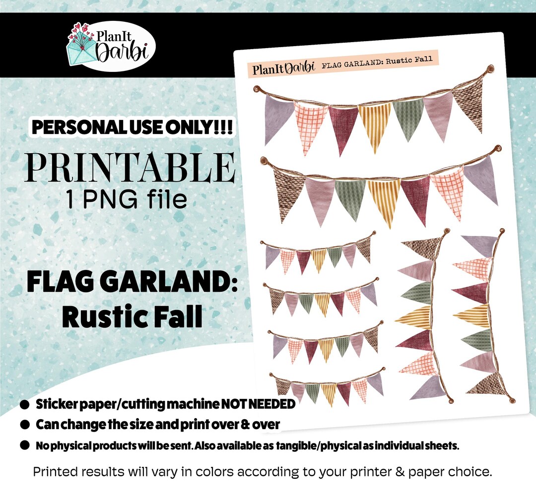 Printable Planner Stickers: RUSTIC FLAG Garland W/ Mixed Fall Patterns ...