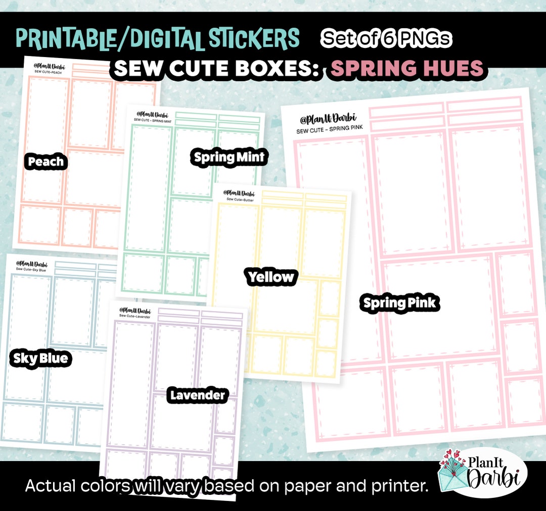 Printable Planner Box Stickers: SPRING SEW CUTE Unique Functional Box ...