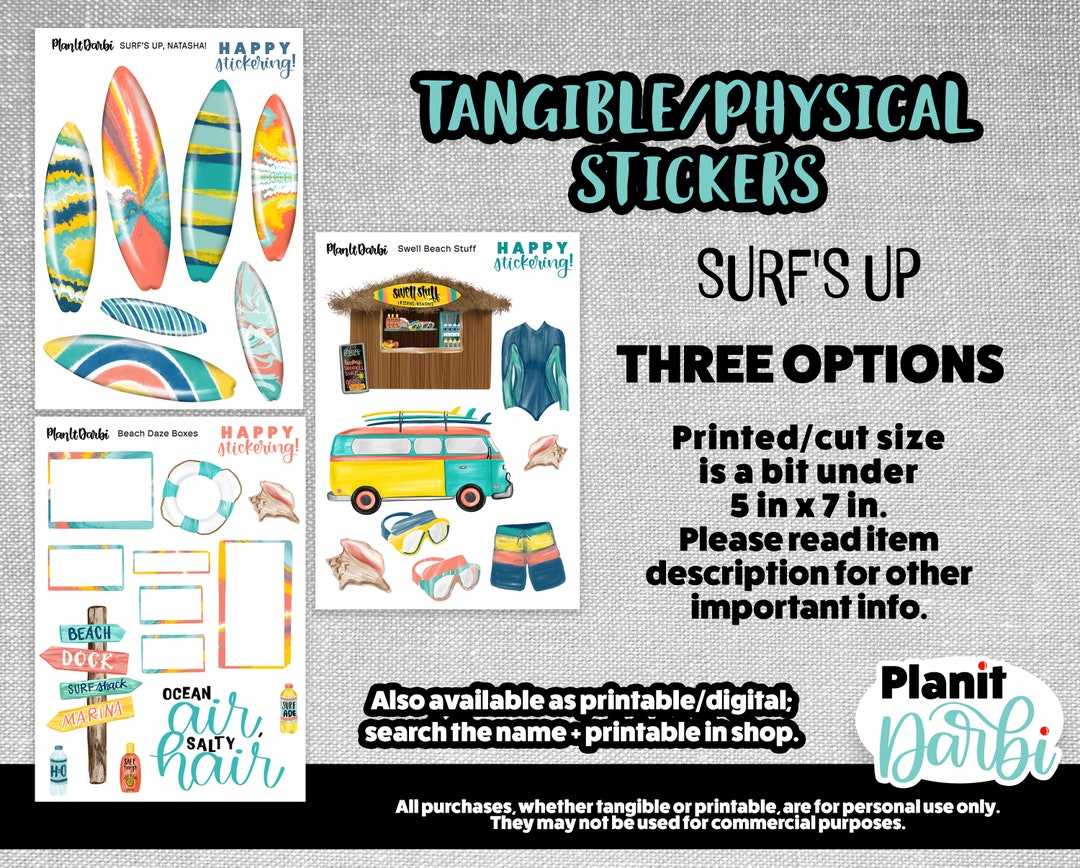 TANGIBLE: Surfboard , Beach, Surf's up (3 Options) Watercolor Hand ...