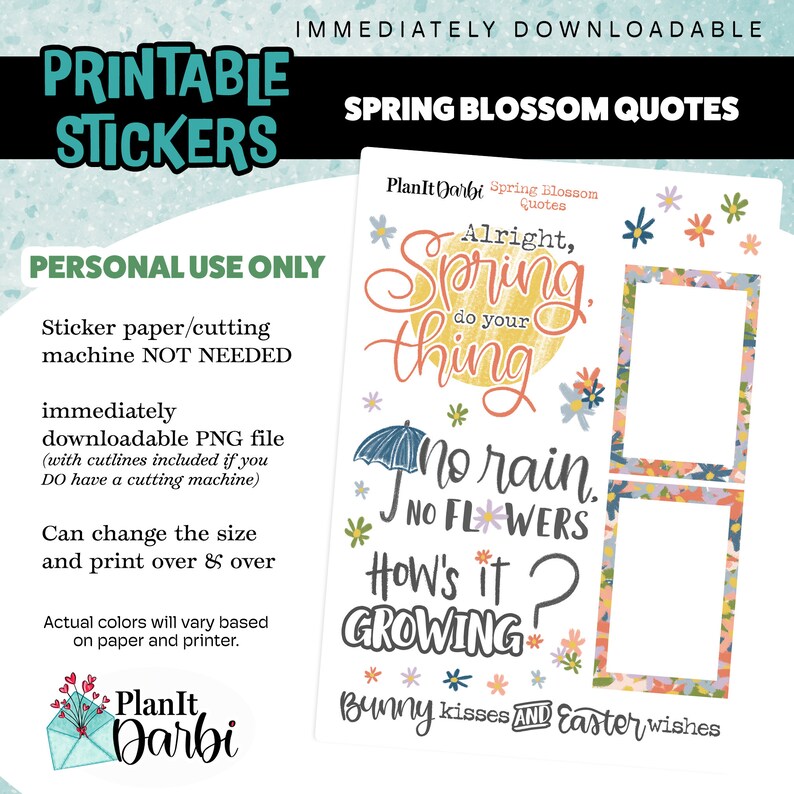 Printable Planner Stickers: SPRING BLOSSOM Scraps & Hand-lettered ...