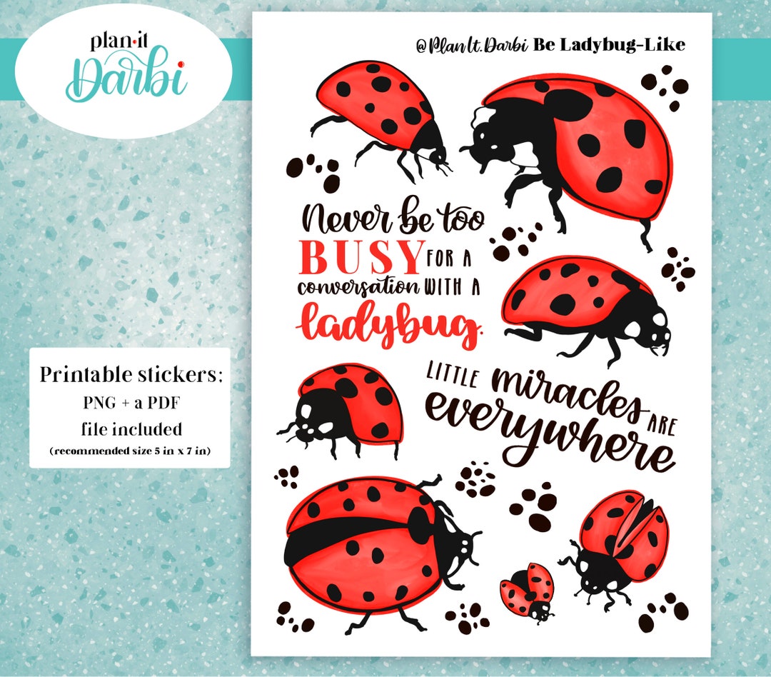Printable: LADYBUGS Black and Red Dotted Cute Bugs Planner Stickers for ...
