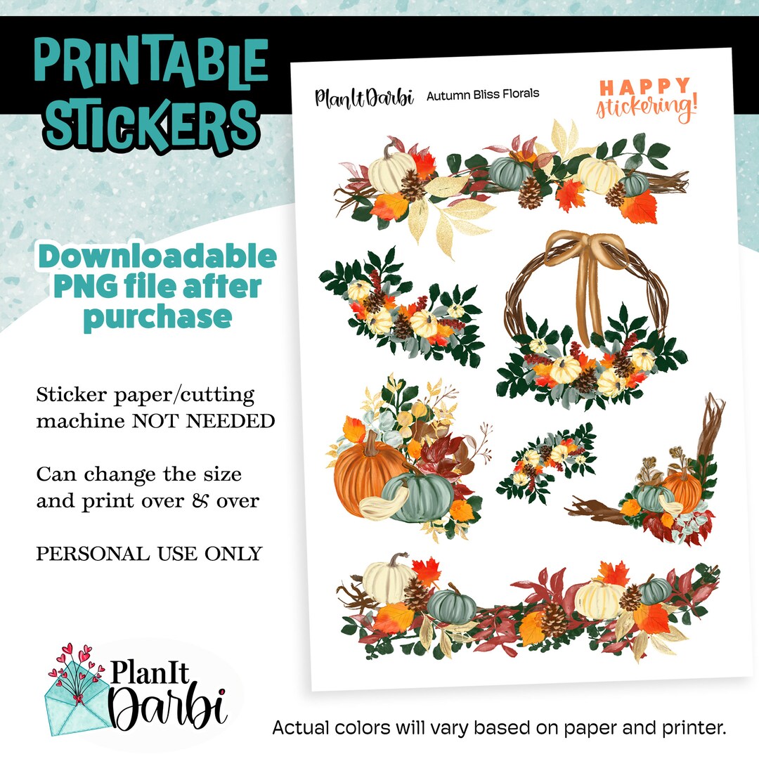 Printable Stickers: AUTUMN BLISS Fall Floral Arrangement Stickers ...