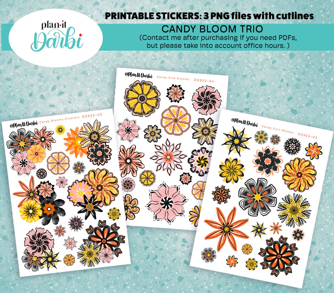 Printable Planner Stickers: CANDY BLOOMS (set of 3) Halloween Flowers ...