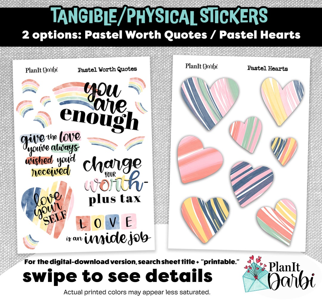 TANGIBLE Planner Stickers: Pastel Valentine's Day Hearts and ...