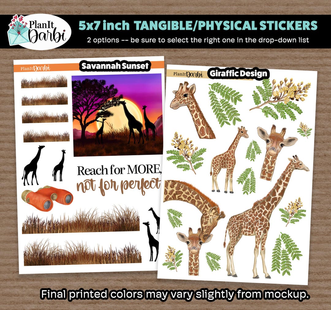 Tangible Planner Stickers: GIRAFFE & SAVANNAH Sunset, Wild Animals ...