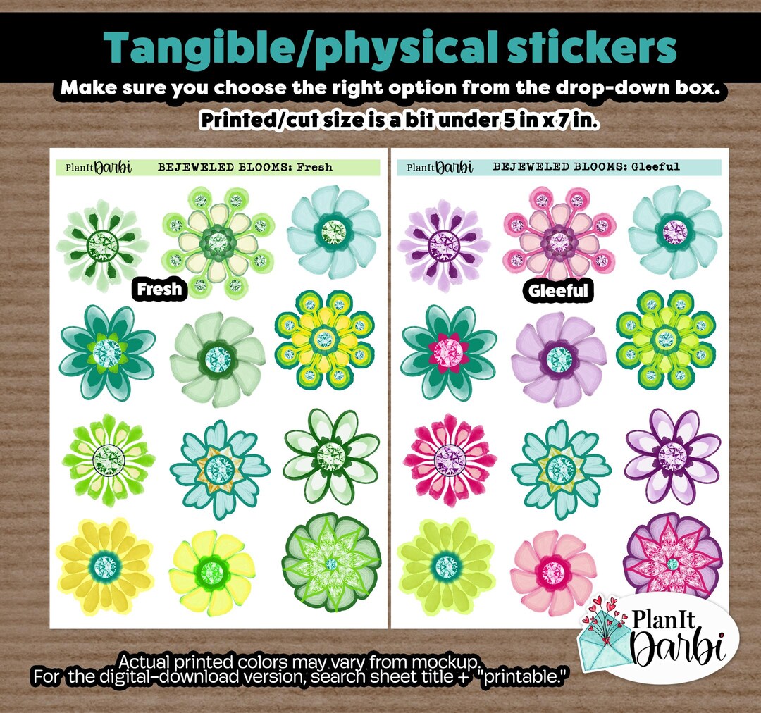Tangible Planner Stickers: 2 Options BEJEWELED Fresh Gleeful Darblooms ...