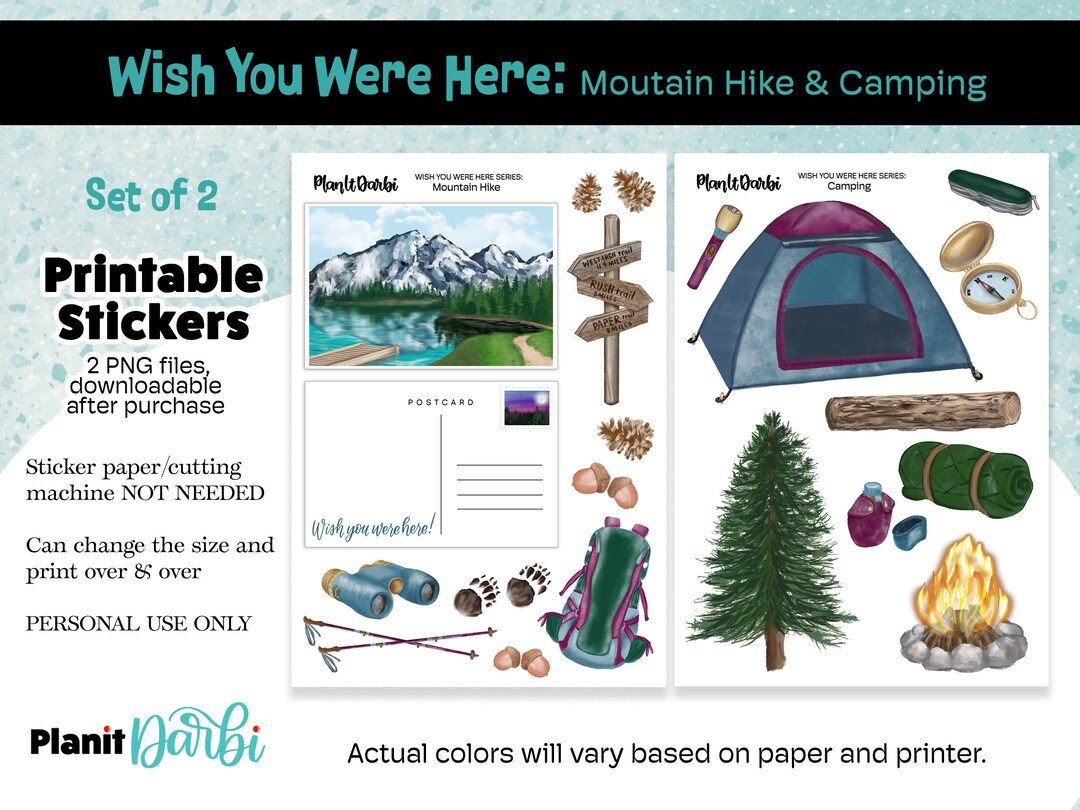PRINTABLE: Set of 2 MOUNTAIN HIKE and Camping- Wish You Were Here Duo ...