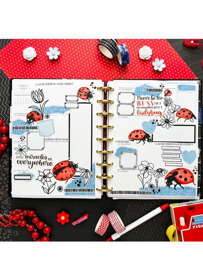 Printable: LADYBUGS Black and Red Dotted Cute Bugs Planner Stickers for ...