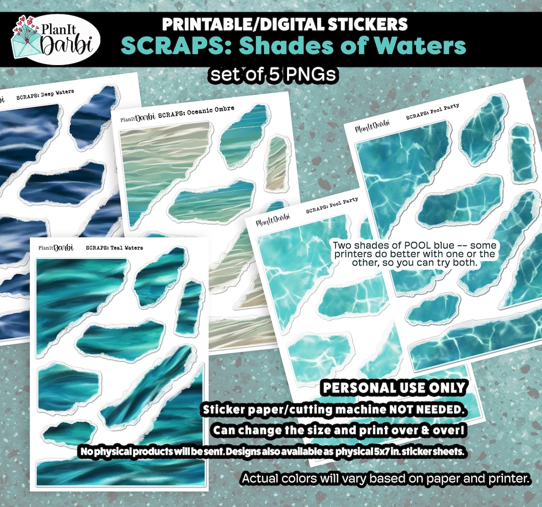 Printable Planner SCRAPS: Shades of Water, Swimming Pool Stickers ...