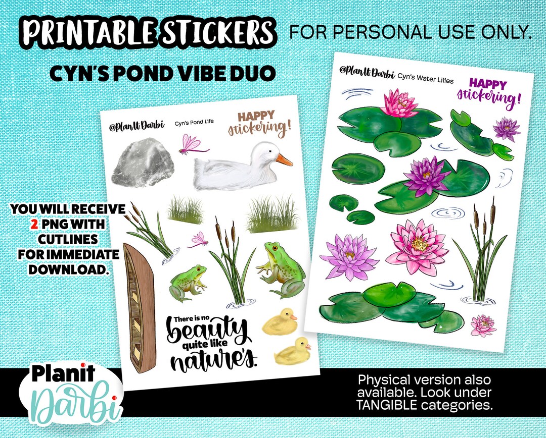 PRINTABLE: Cyn's POND LIFE and Lily Pad Duo 2 Sheets Water Lilies, Boat ...
