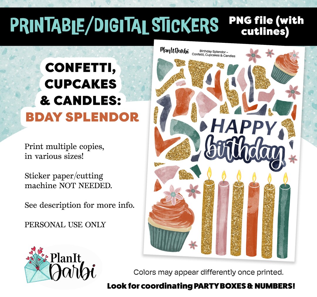 Printable Stickers: BIRTHDAY SPLENDOR Confetti Cupcakes & - Etsy