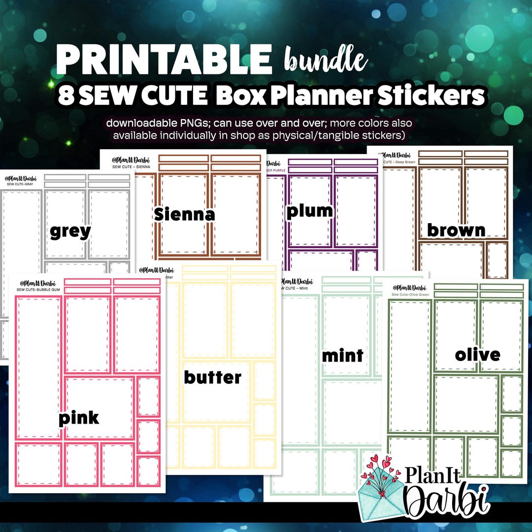 PRINTABLE Planner Box Stickers: Sew Cute Set of 8-- Reusable Unique Box ...