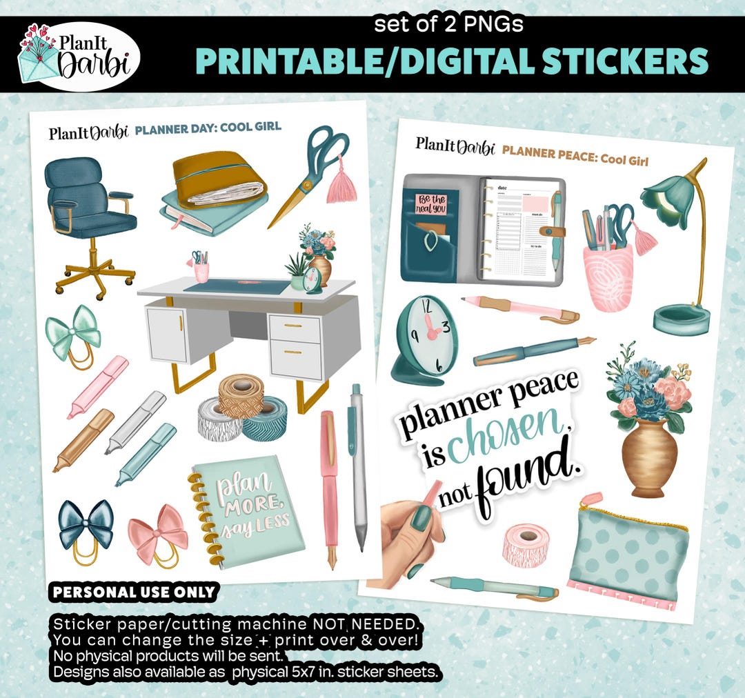 Printable Planner Stickers: 2 PNG- PLANNER DAY Cool Girl Stickers ...