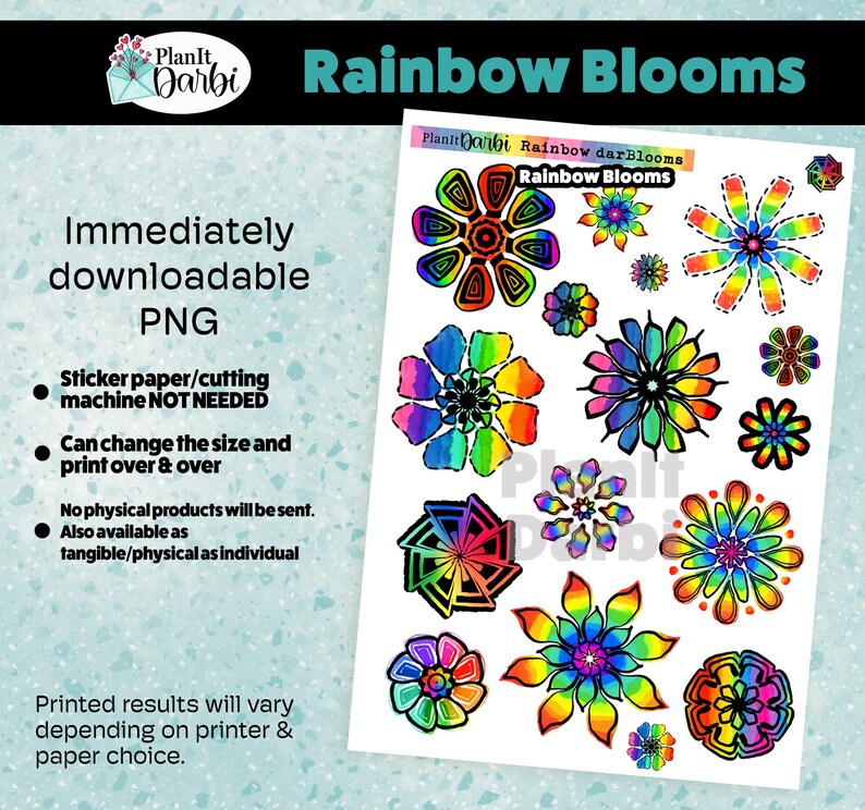 PRINTABLE STICKERS: Bogo, Rainbow Blooms + Rainbow Alcohol Inks Scraps ...