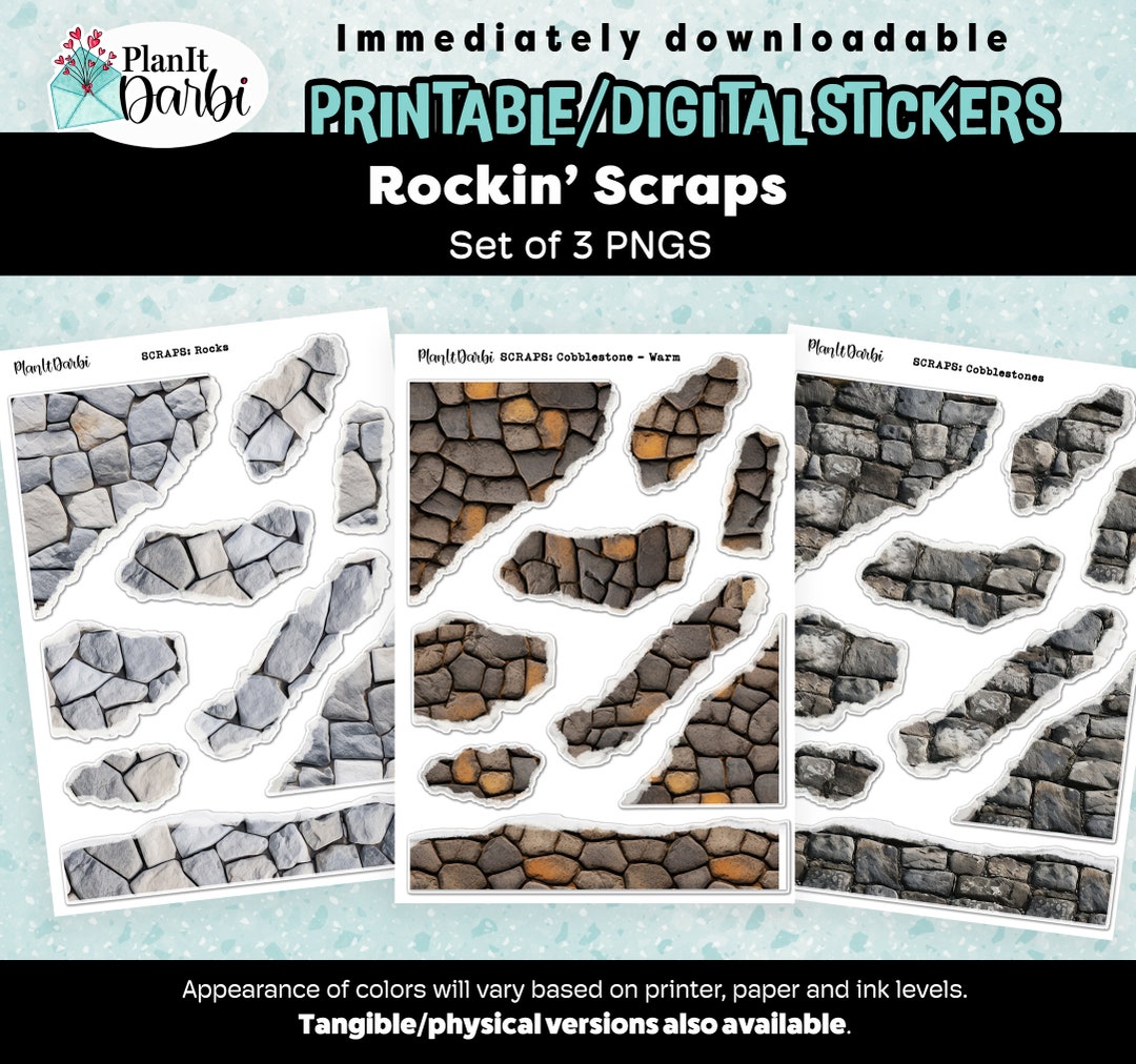 Printable Planner Stickers: Set of 3 Scraps-cobblestone & Rock ...