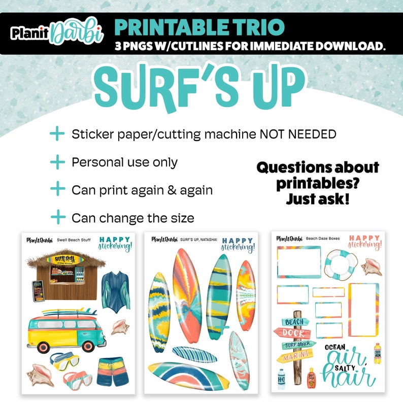 PRINTABLE: SURF'S UP Trio (3 Files) Summer, Surfing, Ocean Beach Bum ...
