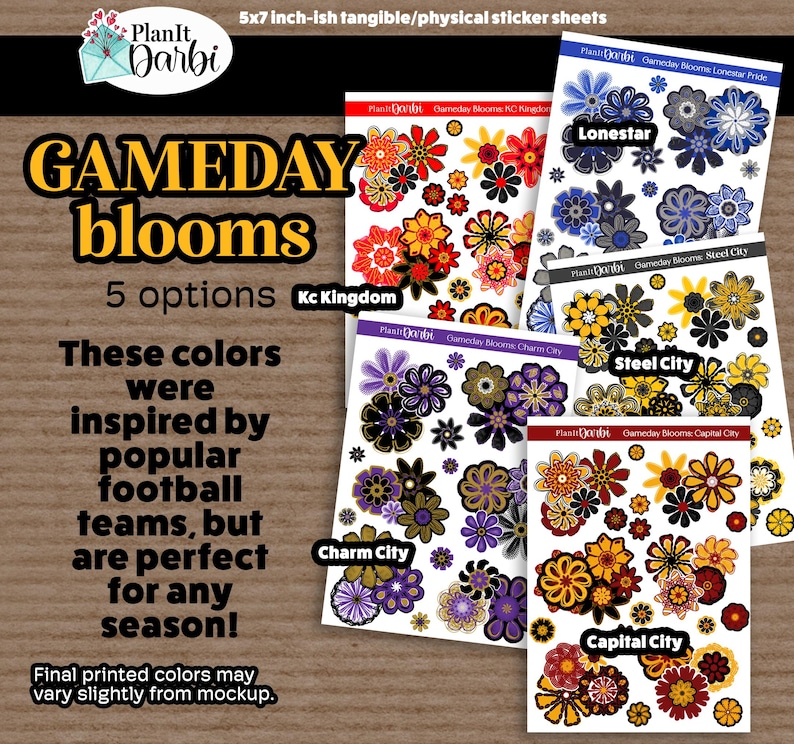 Planner Stickers: Gameday Darblooms, Football, Home Team, Team Colors ...