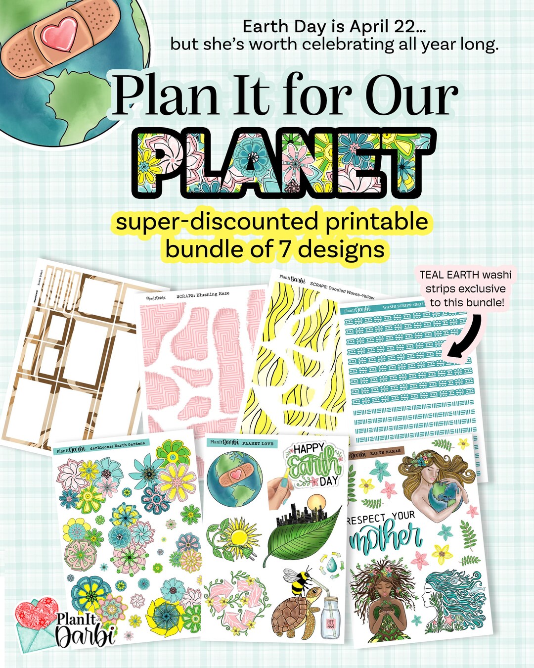Printable Stickers: PLANET Love - EARTH MAMA Duo (2 Pngs), Digital ...