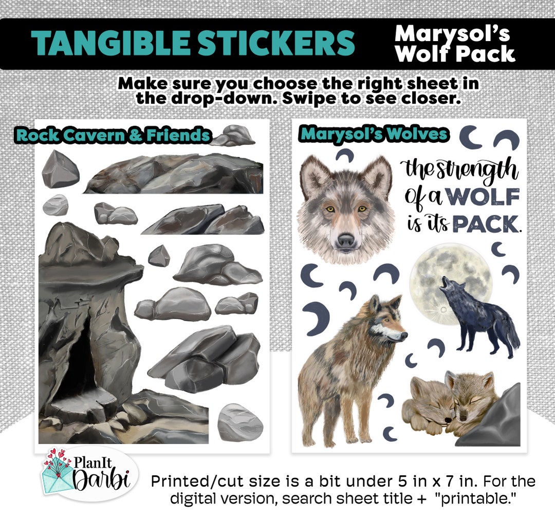 Tangible Planner Stickers: Marysol WOLVES & Caves (2 Opts), Rock ...