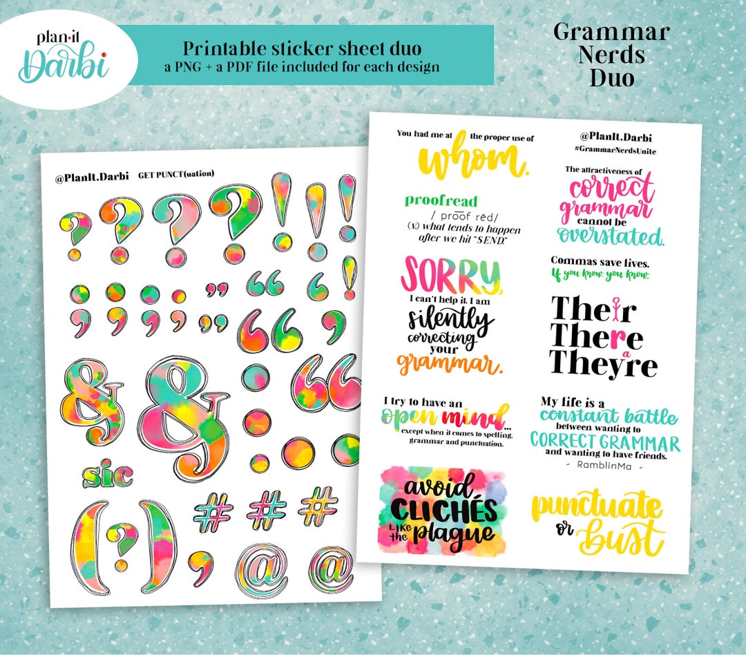 GRAMMAR NERDS Handlettered QUOTES & Brightly Colored Punctuation Mark ...