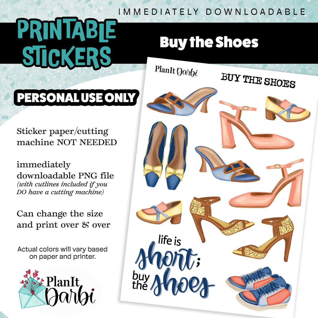 Printable Planner Stickers: Digital Shoe Stickers, Shoe Lover, Sneakers ...