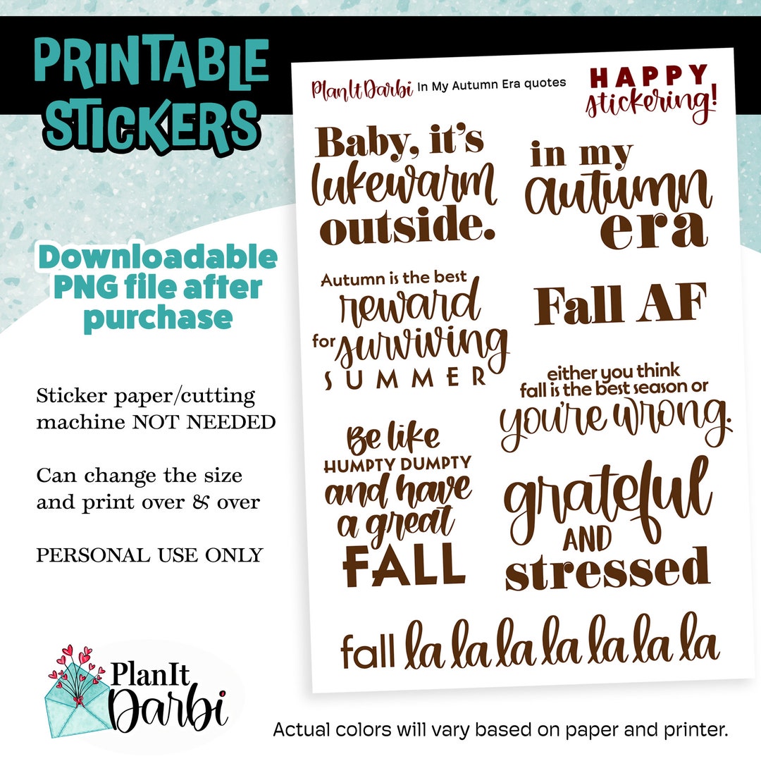 PRINTABLE Stickers: AUTUMN ERA Hand-lettered Brush Fall Quotes, Planner ...