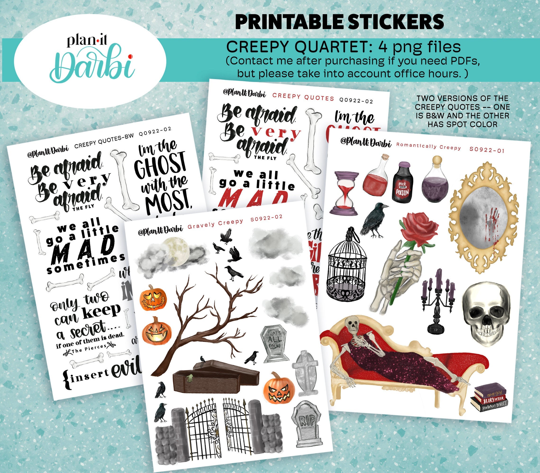 Printable: CREEPY QUARTET set of 4 Scary Halloween Thriller - Etsy