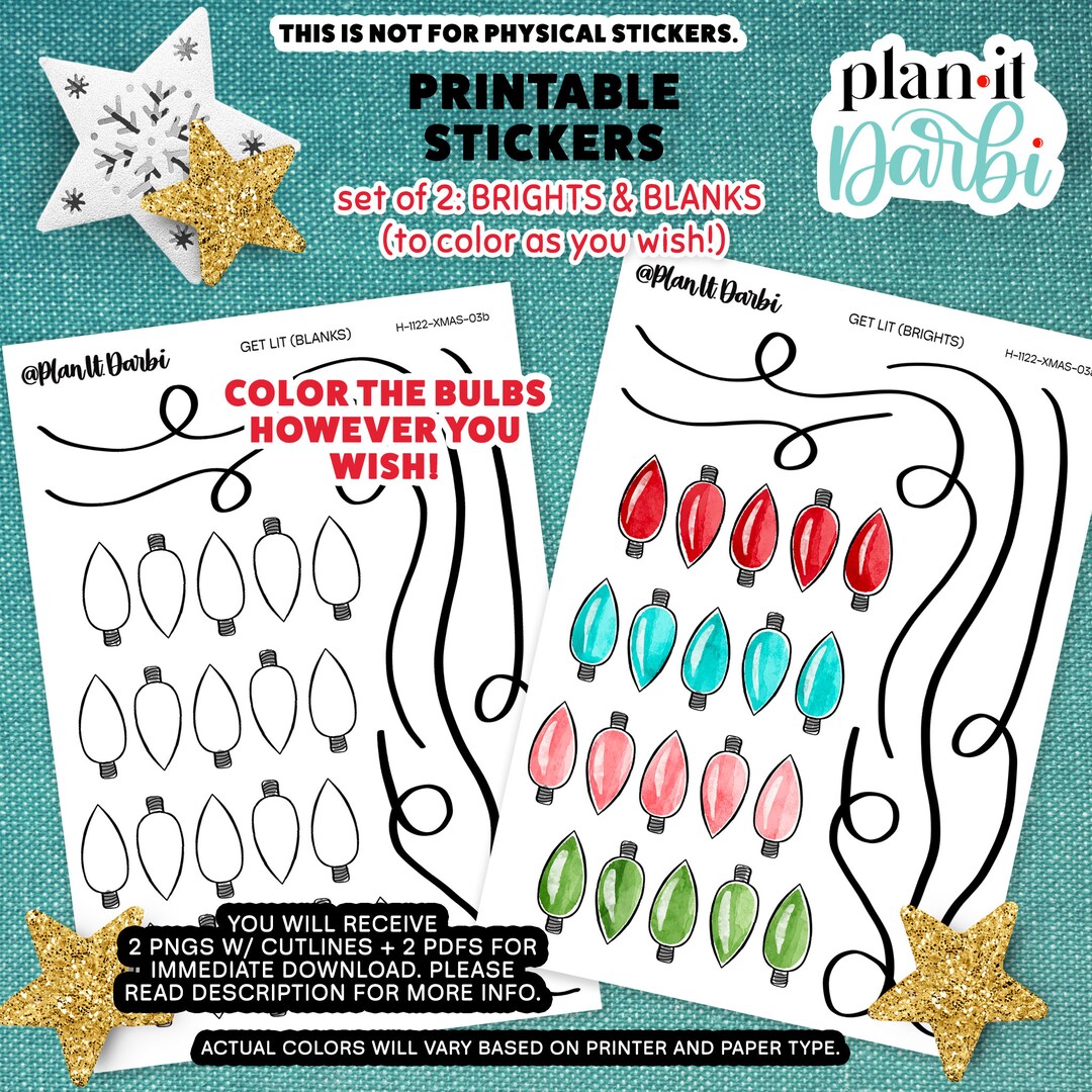 PRINTABLE: GET LIT Color Your Own Christmas Light Bulbs or Bright Merry ...