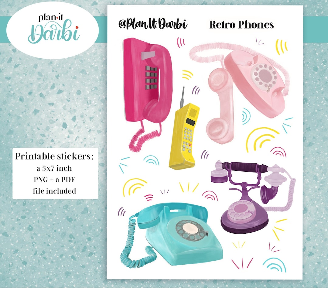 Printable Planner Stickers: Nostalgic, Retro PHONES, Telephone, Pop ...