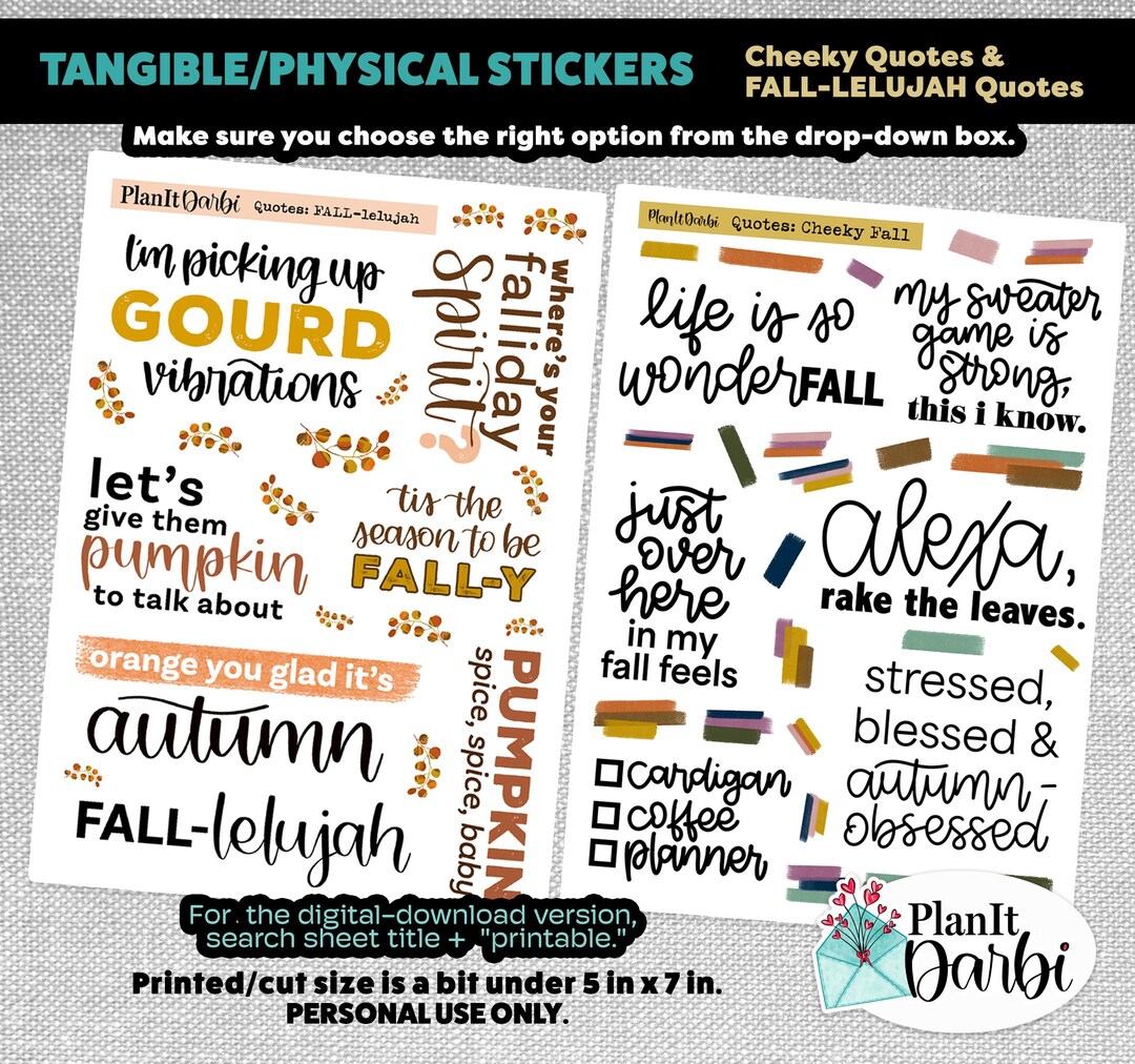 Tangible Planner Stickers: (2 Options) FALL HAND-LETTERED Quotes Autumn ...