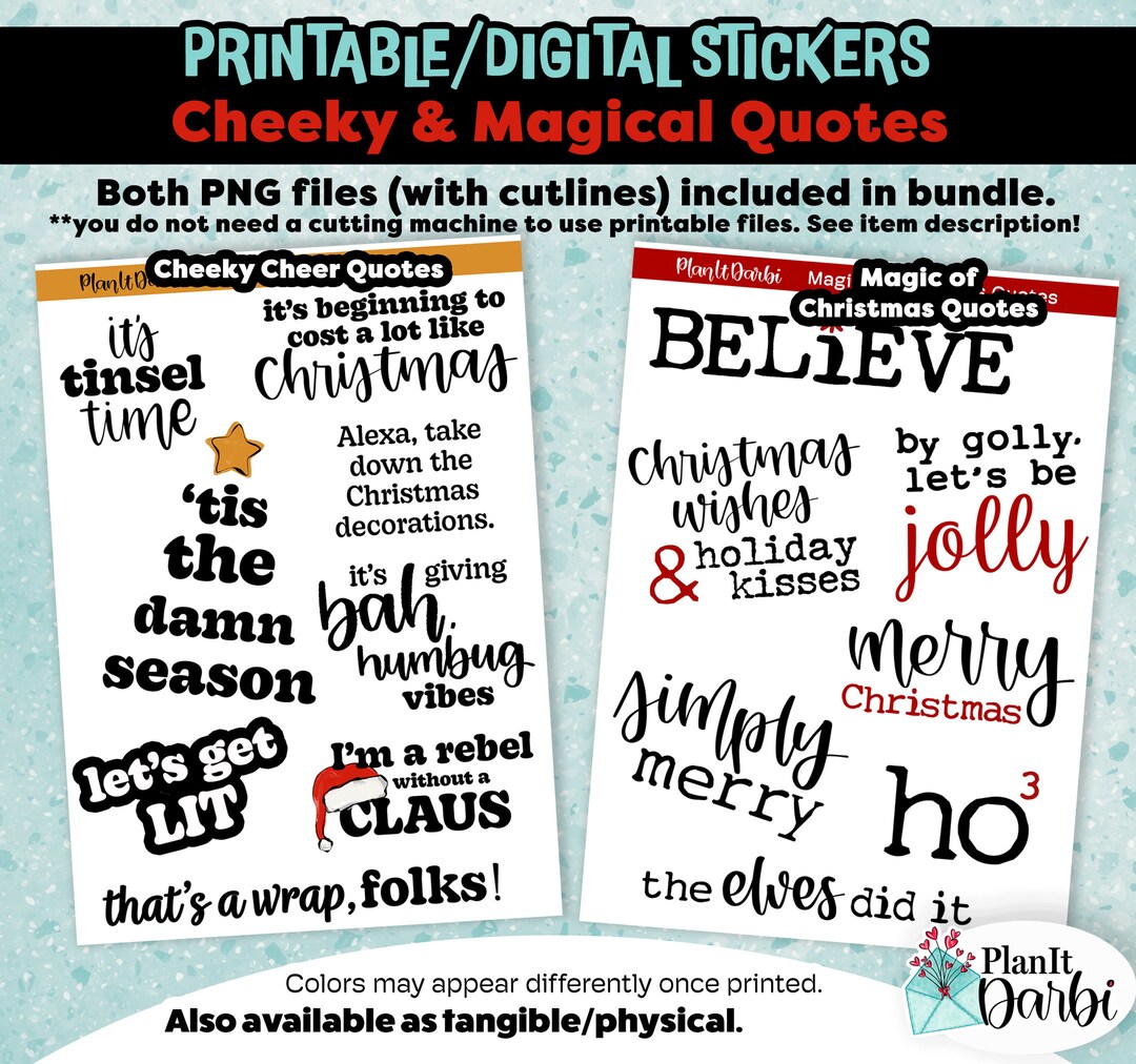 Printable Planner Stickers: Cheeky Christmas Quote Stickers Duo, Hand ...