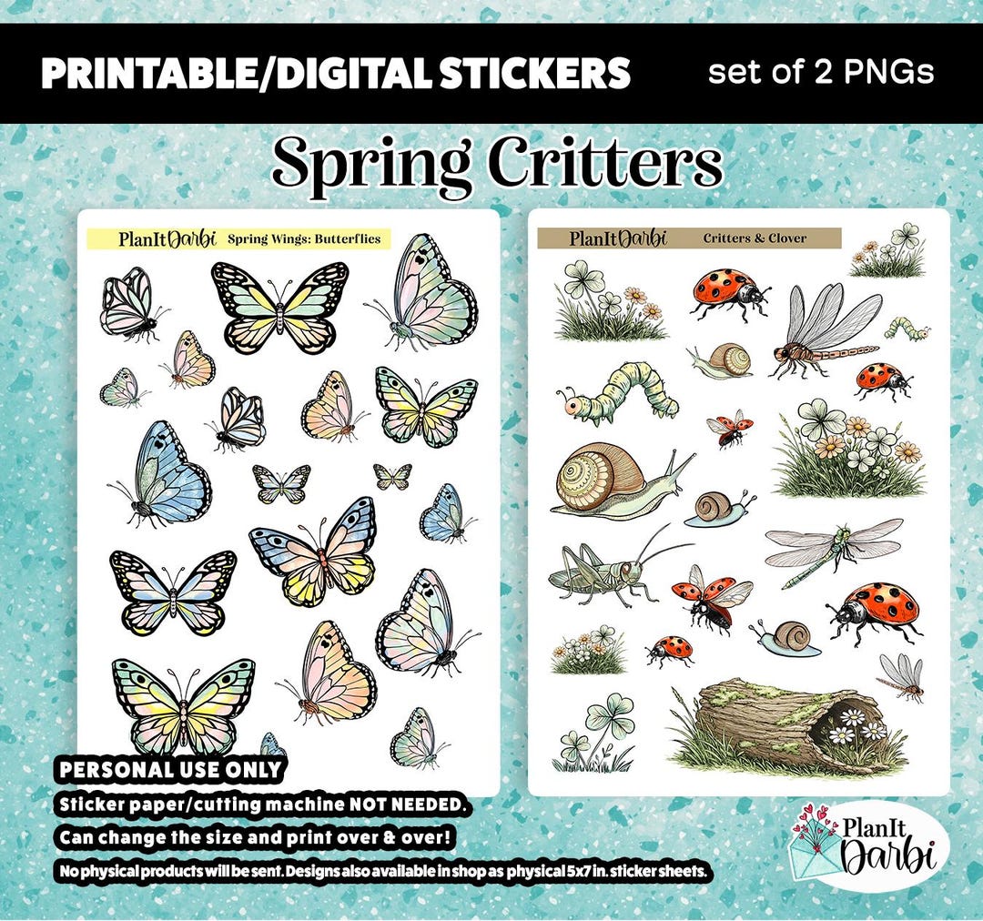 Printable Planner Stickers: Spring Critters, Butterflies, Lady Bug ...