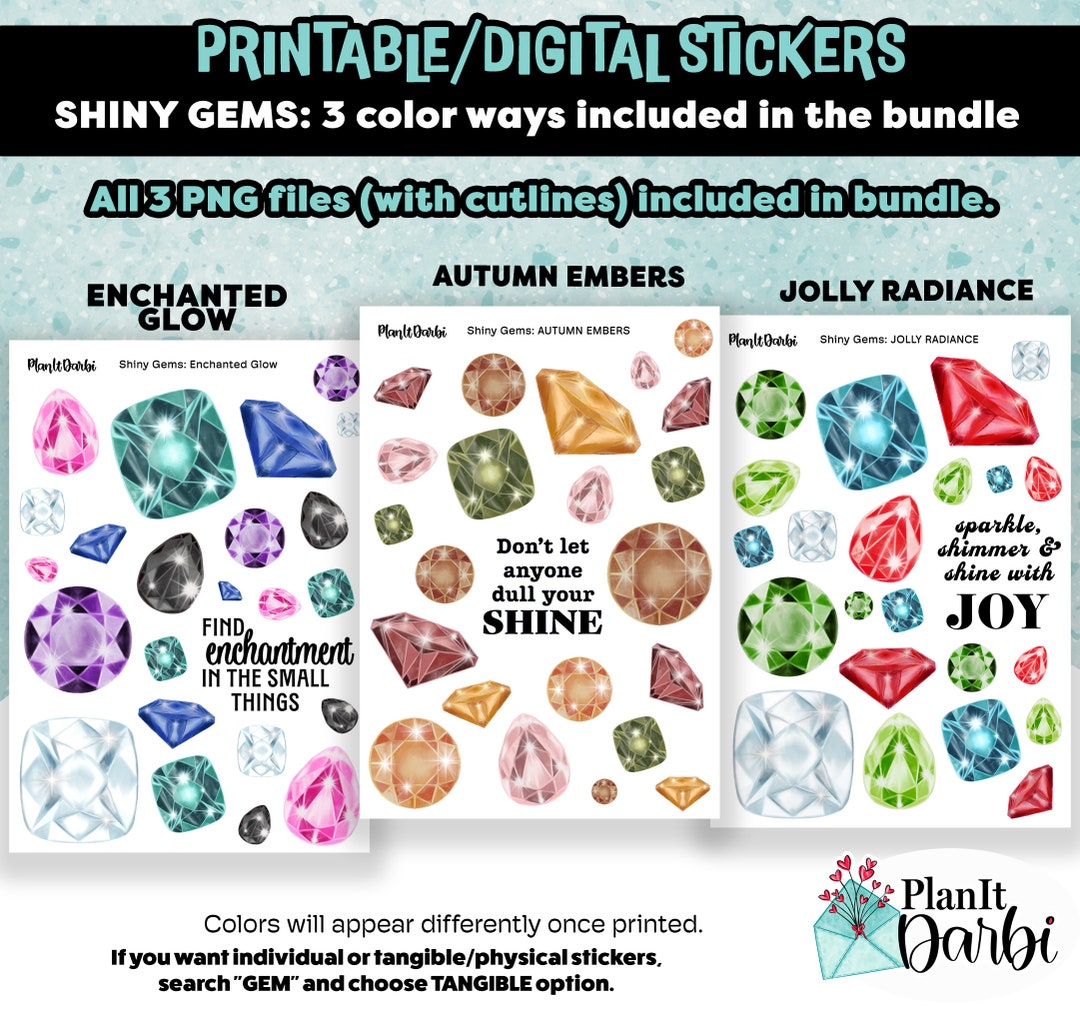 Printable Stickers: SHINY GEM Bundle of 3, Christmas Stickers, Fall ...