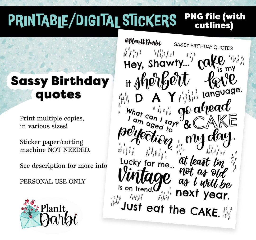Printable Planner Stickers: Sassy Birthday Quotes - Etsy