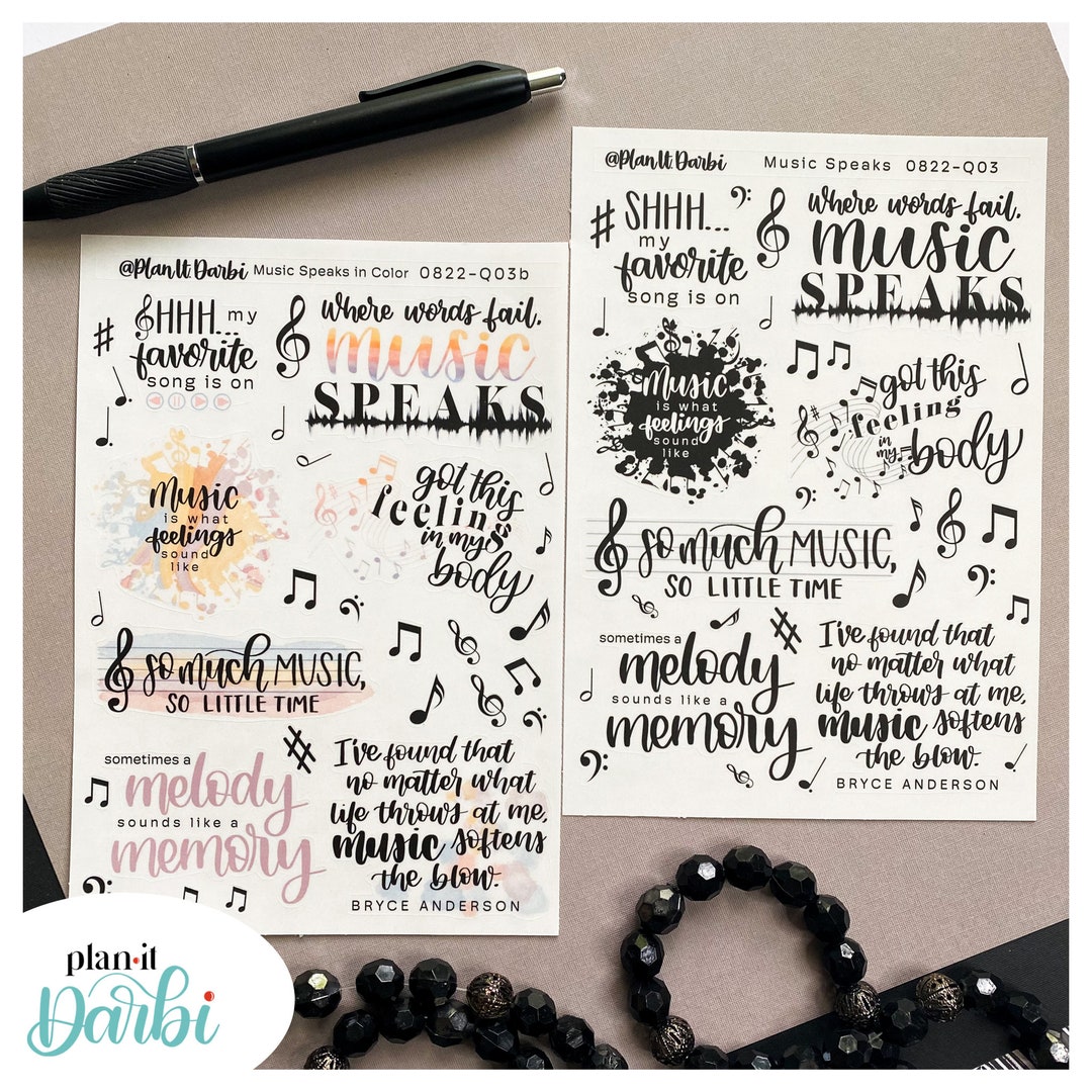 Tangible: MUSIC SPEAKS Handlettered Quotes Physical Stickers for Your ...