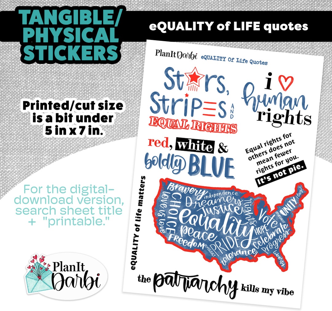 Tangible Planner Stickers: Equality 4th of July Quote Stickers ...