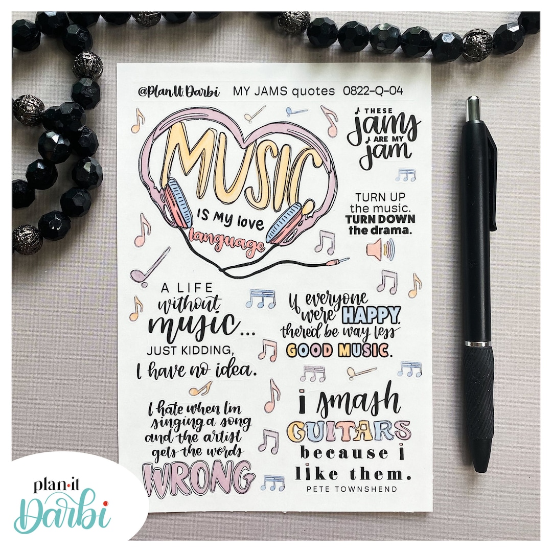 MUSIC is My JAM Hand-lettered Quotes Tangible / Physical Planner and ...