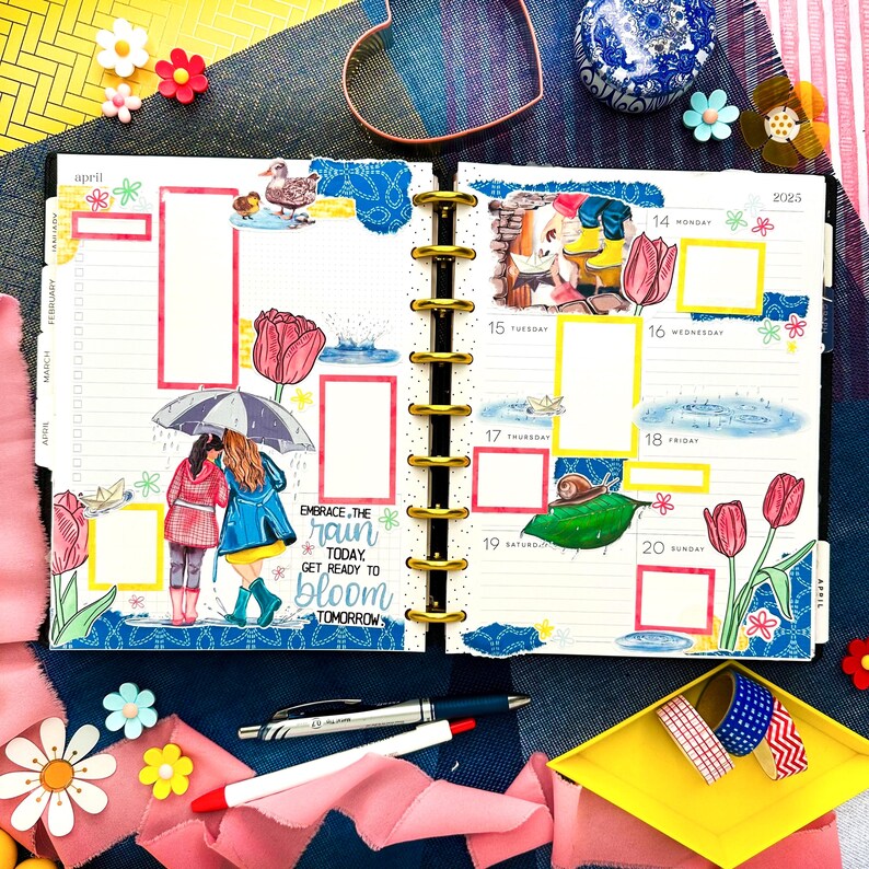 Printable Planner Stickers: Rainy Day Duo, Nature Stickers, Spring ...