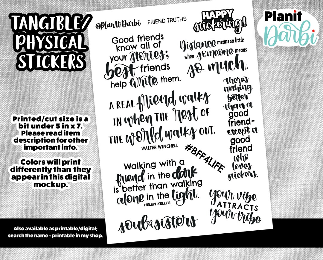 TANGIBLE: Quotes Friend TRUTHS Physical Stickers for Your Planner ...