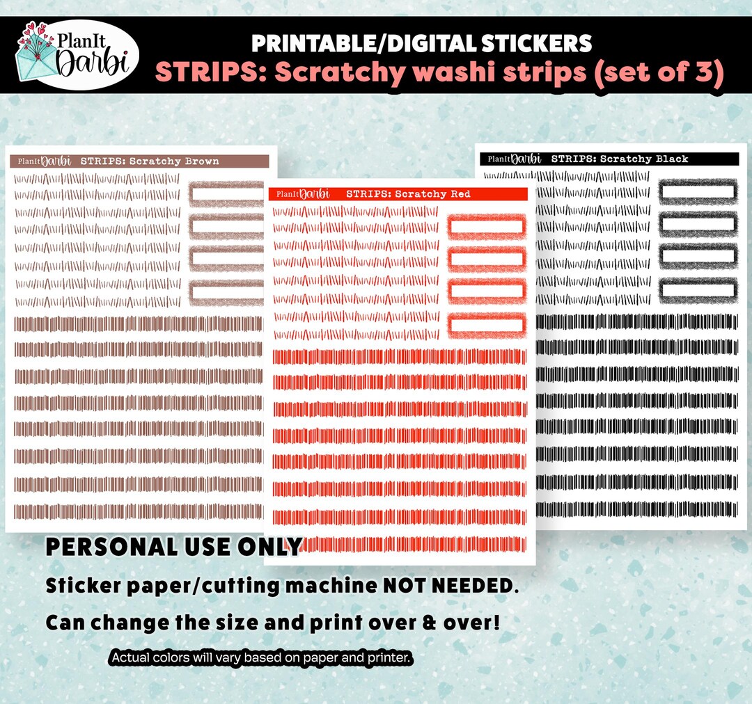 Printable Planner Stickers: STRIPS Scratchy, Washi Tape, Planner Washi ...