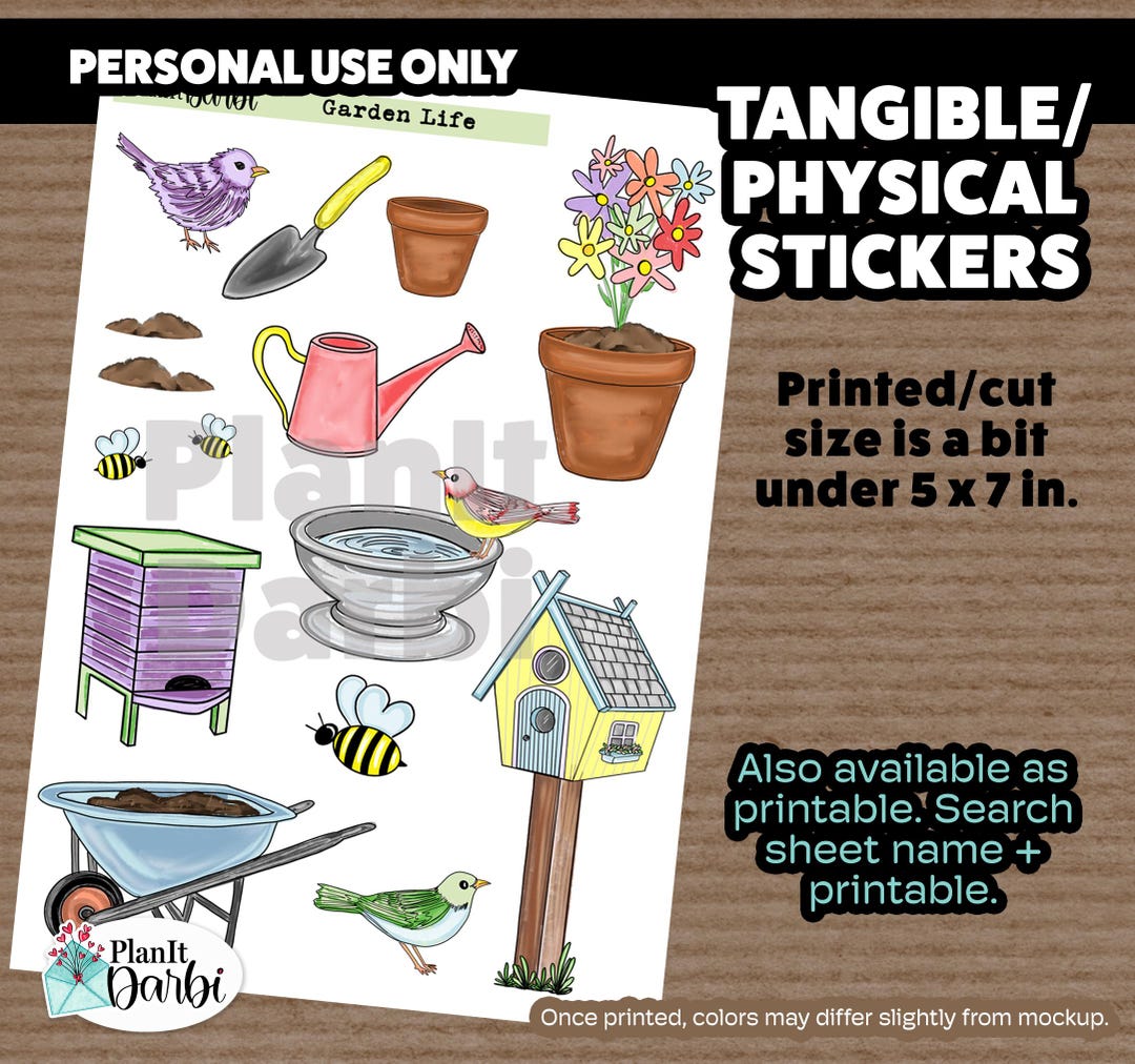 Tangible Planner Stickers: Garden Life, Doodle Style, Garden Stickers ...