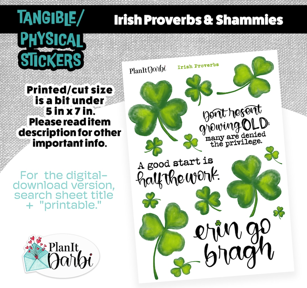 Tangible Planner Stickers: IRISH PROVERBS, Shamrock, Irish Hand ...