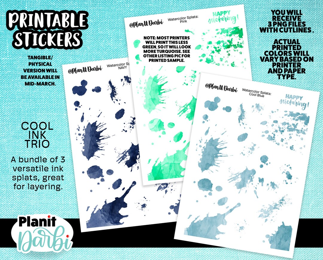 PRINTABLE: Cool INK SPLAT Trio 3 Files Watercolor Colorful Journal and ...