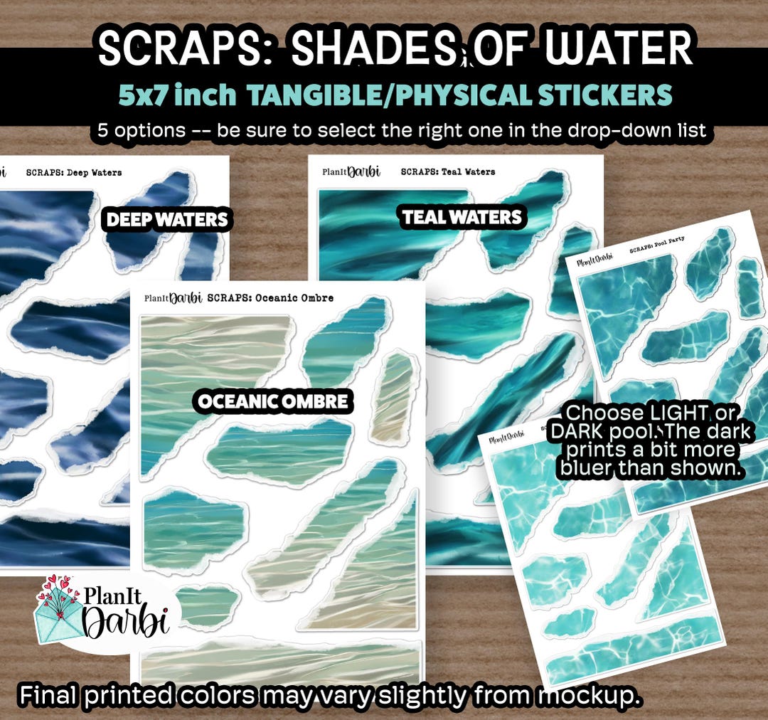 Tangible Planner Stickers: SCRAPS Shades of Water, Swimming Pool ...
