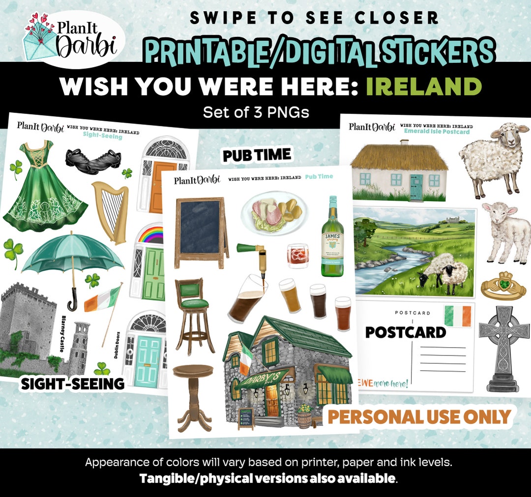 Printable Planner Stickers: Set of 3 Wish You Were Here IRELAND, Irish ...