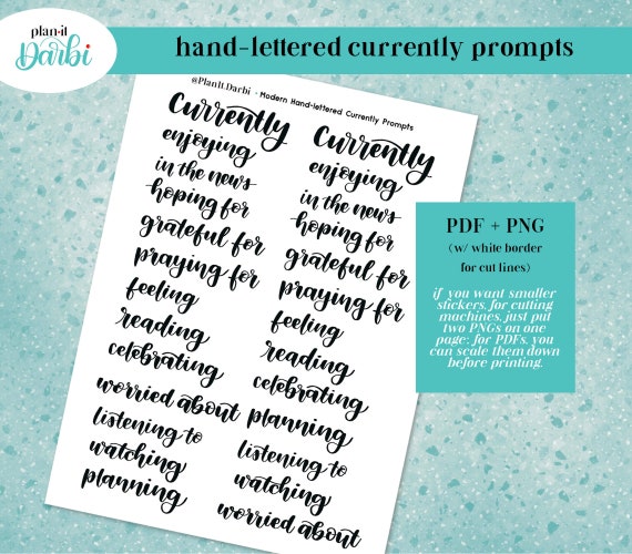 Printable: CURRENTLY PAGE Hand Lettered Prompt Stickers for - Etsy