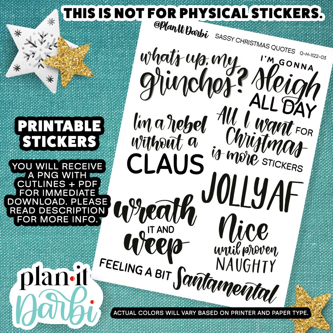 PRINTABLE: Sassy Christmas Quotes Black, White, Gold Glitter Hand ...