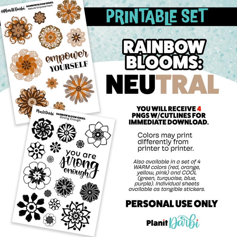 Printable: RAINBOW BLOOMS Neutral Watercolor Flower Planner Stickers ...